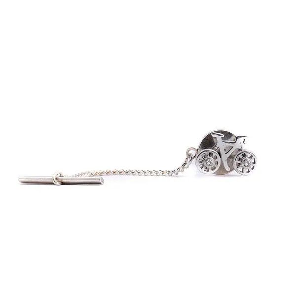 LEE RENEE Grey / Silver / Neutrals Silver Bike Tie Pin White Sapphires - Grey/silver