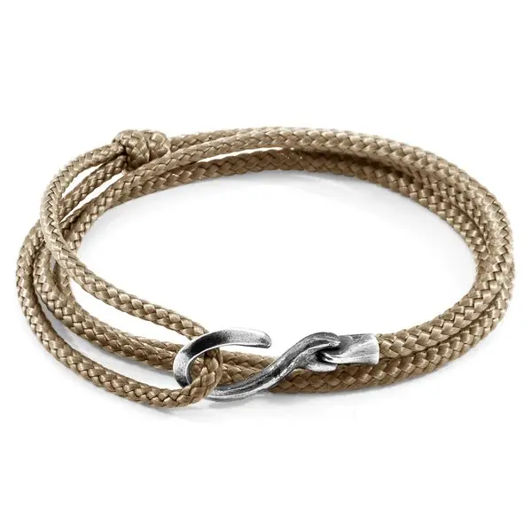 ANCHOR & CREW Sand Heysham Silver & Rope Bracelet - Brown