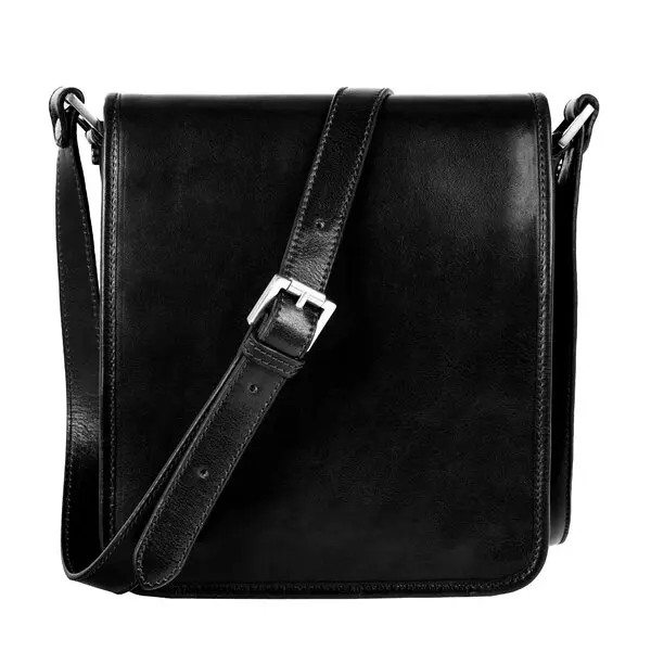 TIME RESISTANCE Small Leather Messenger Bag In On The Road - Black