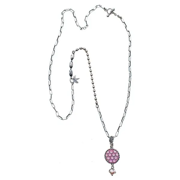 GEM KINGDOM Silver / Pink Pink Polkadot Necklace - Silver/pink