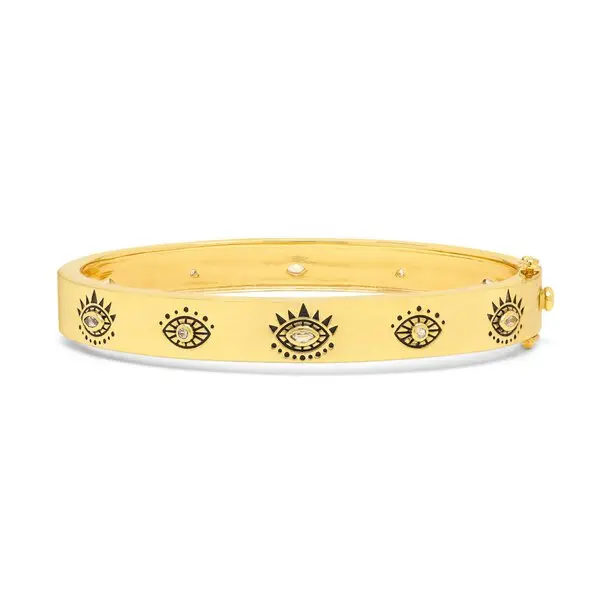 SEVEN SAINTS Evil Eye Protection Bangle, Over Sterling Silver, Blue & White Topaz - Gold