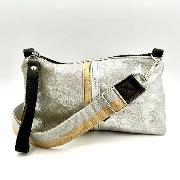 LYNN TALLERICO Nancy Crossbody In Distressed With Stripes - Silver