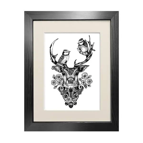 EMILY CARTER The Roe Deer' Fine Art Print A4 - Black