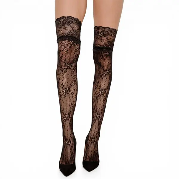 HIGH HEEL JUNGLE BY KATHRYN EISMAN Lace Thigh High Socks - Black
