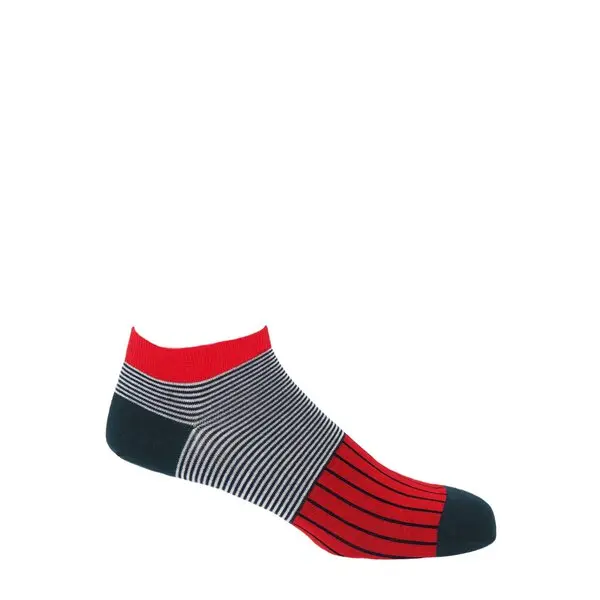 PEPER HAROW - MADE IN ENGLAND Oxford Stripe Trainer Socks – Scarlet - Red