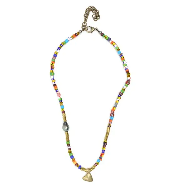 Shar Oke African Glass & Tahitian Pearl Beaded Necklace - Yellow