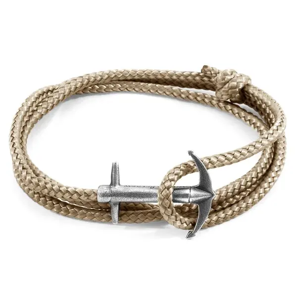 ANCHOR & CREW Sand Admiral Anchor Silver & Rope Bracelet - Brown