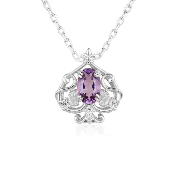 AZURA JEWELRY NEW YORK Leafy Spade Amethyst Necklace White Gold Vermeil - Silver