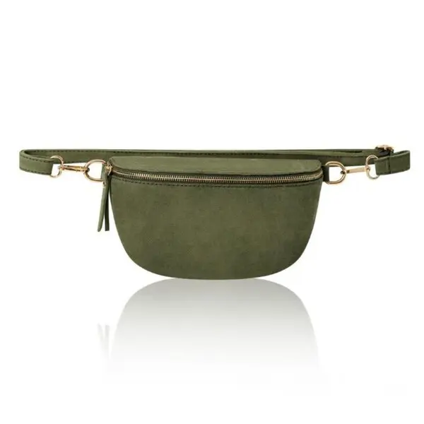 BETSY & FLOSS Rivoli Suede Crossbody & Waist Bag In Olive - Green