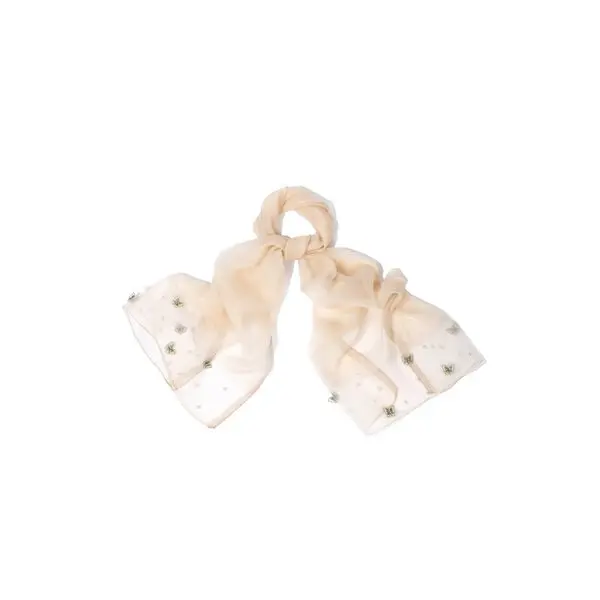 Saachi Butterfly Detail Silk Ivory Scarf - White