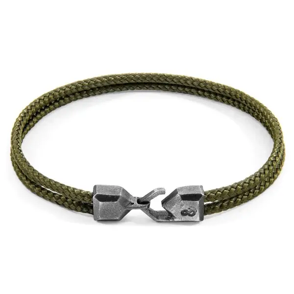ANCHOR & CREW Silver / Green Khaki Green Cromer Silver & Rope Bracelet - Silver/green