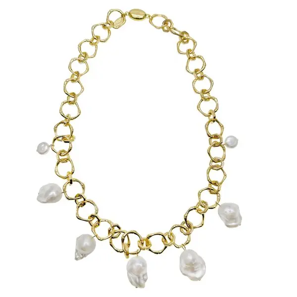 FARRA Natural Baroque Pearls Pendant Statet Necklace - White