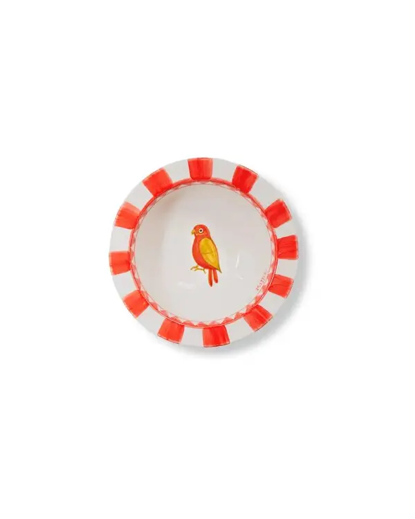 Mojjere Faience Soup Bowl Animal Design Flame - Red