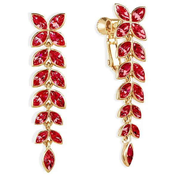 Grossé Red / Gold Ruby Red Crystal Drop Clip On Earrings, Series Cocktail - Red/gold
