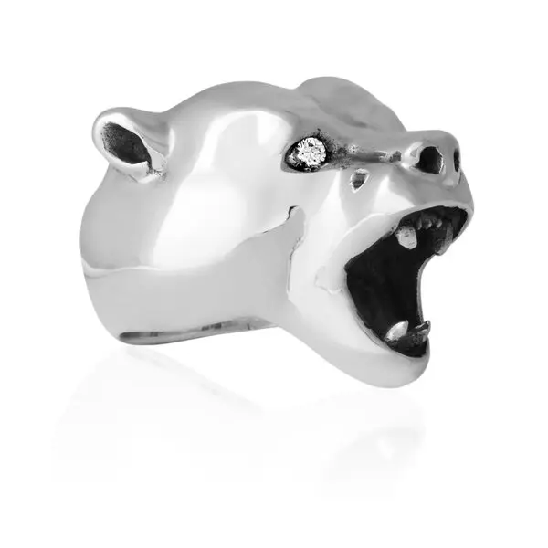 STRANGE FRUIT Bear Ring With Diamonds - Silver