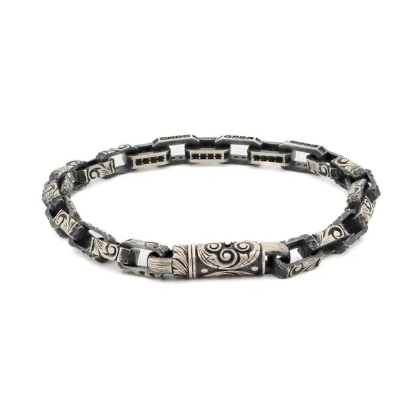 EBRU JEWELRY Black / Silver Heritage Engraved Silver & Zircon ’s Bracelet Silver - Black/silver