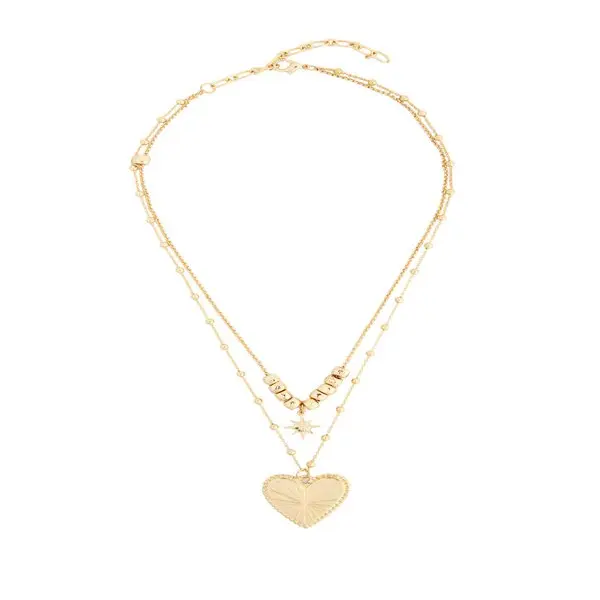 Saachi Layered Heart Charm Necklace - Gold
