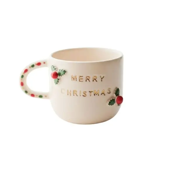 ANATOLIACRAFT White / Red Handmade Merry Christmas Ceramic Mug - White/red