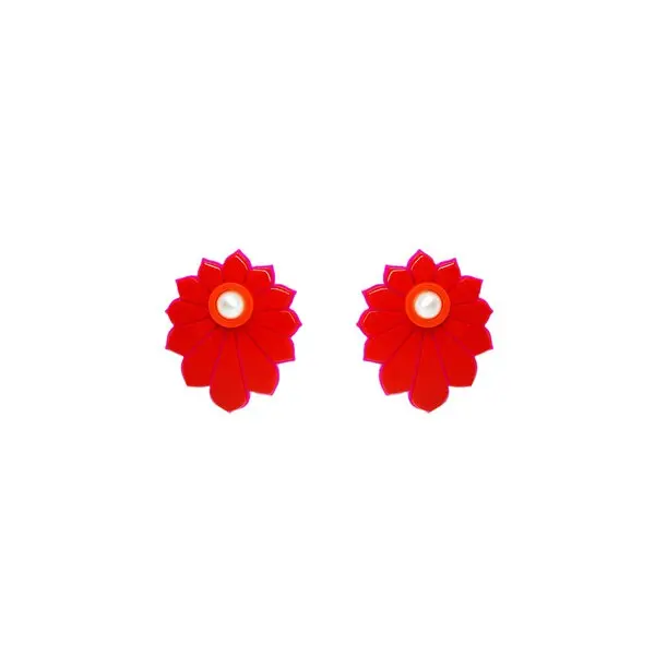 GISSA BICALHO Acrylic Handmade Earring Daisy Short - Red