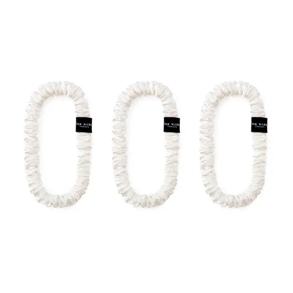 SILK WORKS Ivory Skinny Scrunchies - White