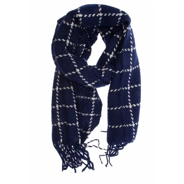 Saachi Stitched Plaid Scarf - Blue
