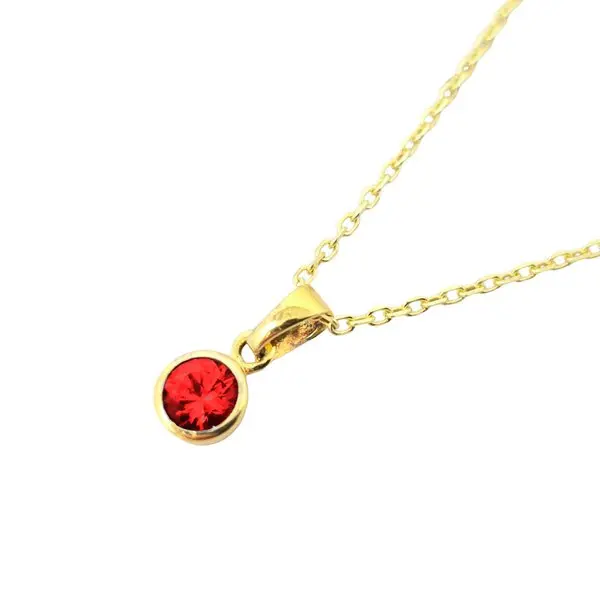 HARFI Gold / Red Mini Round Garnet January Birthstone Pendant Necklace - Gold/red