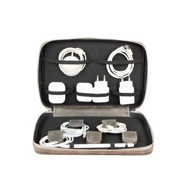 LEATHERE Leather Tech Organizer Case Light Gray Oslo - Grey