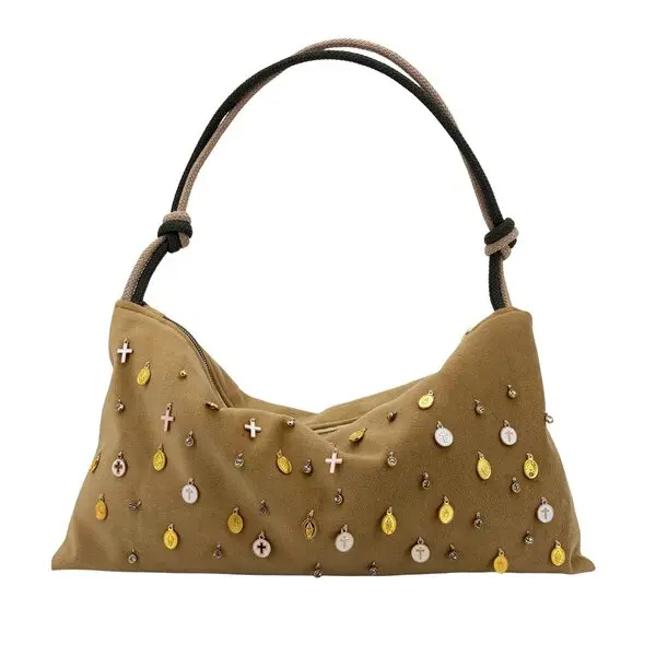HILO DE MAR Neutrals Velvet Bag With Charms Sand Handmade - Pink/red