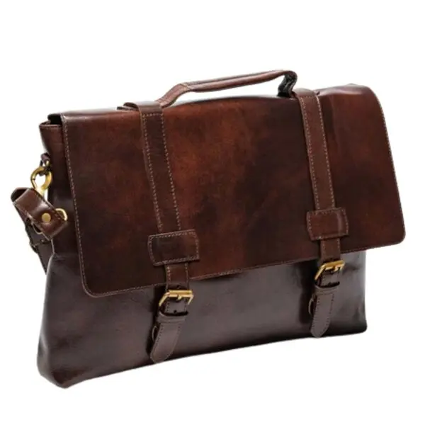 HIDES LEATHER CO. Distressed Full-grain Messenger Bag, Slim Laptop Shoulder Bag - Brown