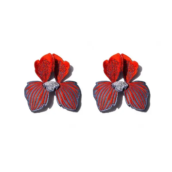 NANA WATANABE Click Flora Folded Diional Embroidered Earrings - Orange