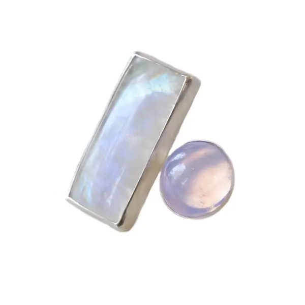 GLAMROCKS JEWELRY Double Moonstone Two Finger Statet Ring - Silver