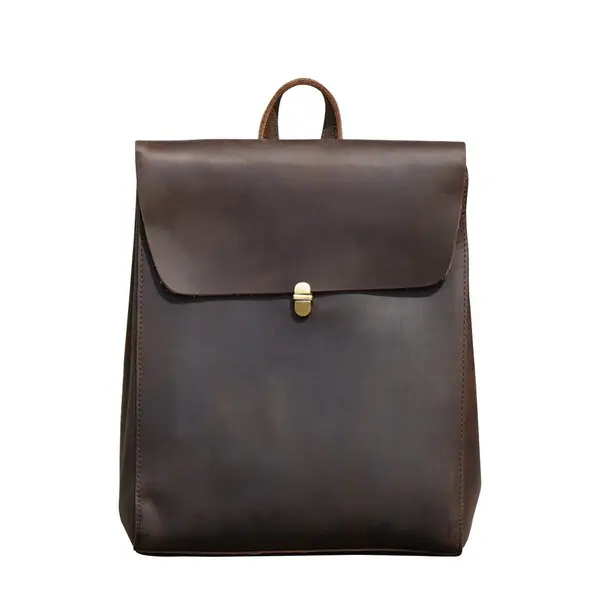 TOURI Handmade Worn Look Genuine Leather Slim Backpack - Brown