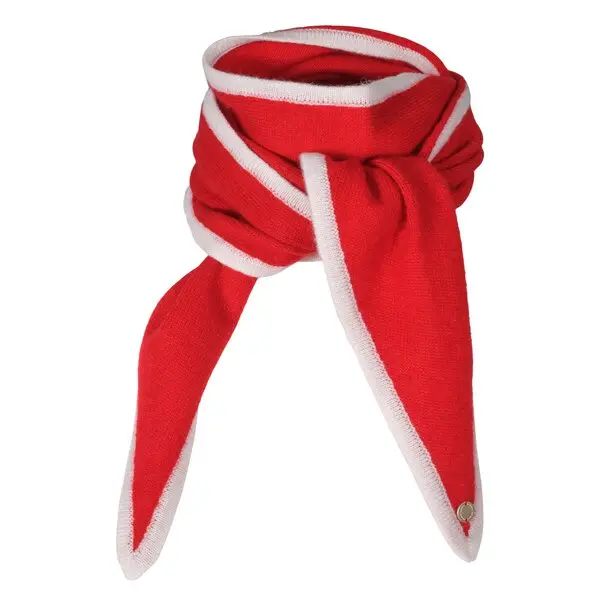 TIRILLM Ayla Small Neck Scarf In Soft Pure Cashmere, With Off White Trimming - Red