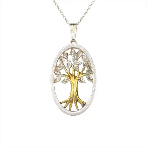 SIMON KEMP JEWELLERS Domed Tree Of Life Pendant Eighteen Carat Gold On Solid Sterling - Silver