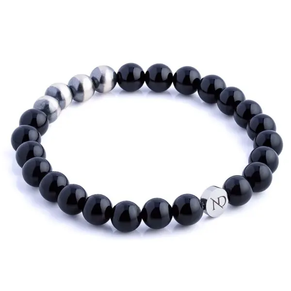 N'DAMUS LONDON Black / Silver Black Onyx & Sterling Silver Gemstone Beaded Bracelet - Black/silver