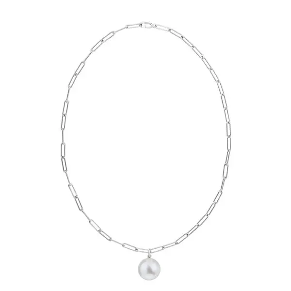 ORA PEARLS Silver / White Aetia Pearl Chain Necklace Silver - Silver/white