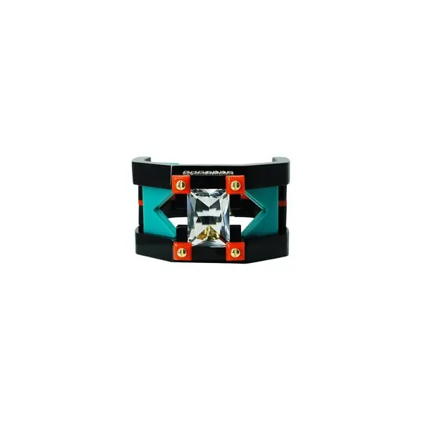 GISSA BICALHO Handmade Acrylic Bracelet Deco Rectangular Shaped Stone Turquoise - Blue