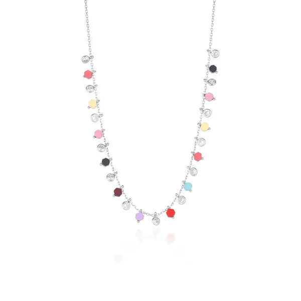 SPERO LONDON Sterling Colorfull Rainbow Hexagon Sterling Necklace - Silver