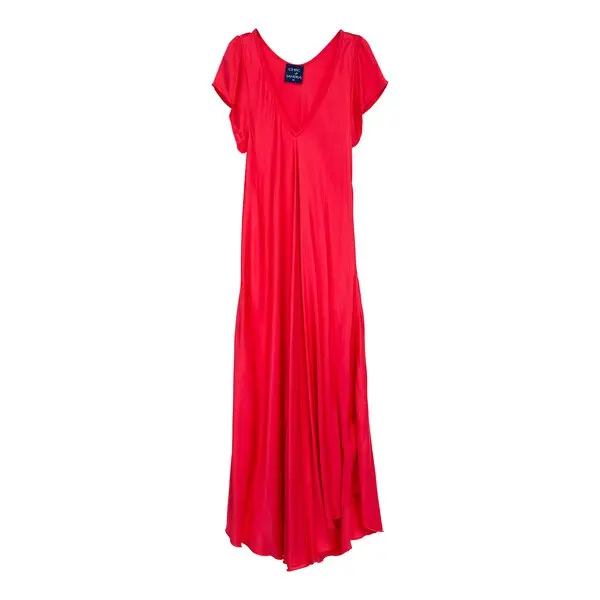 TANTRA SPAIN SL Long Silk Dress With V-neck And Flowing Skirt - Red