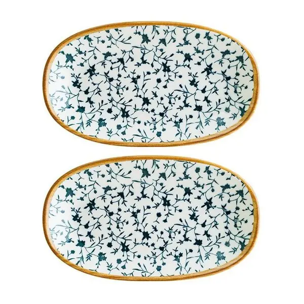 Turgla Home Blue / White Calif Oval Decorated Porcelain Platter Set Of Two - Blue/white
