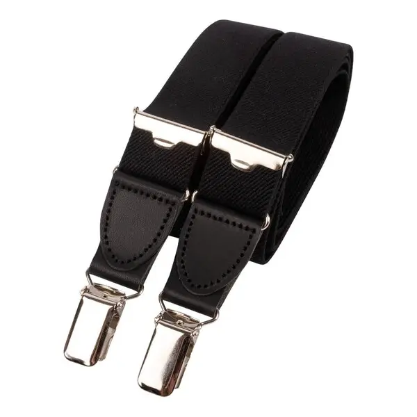 LE COLONEL Leather Skinny Braces - Black