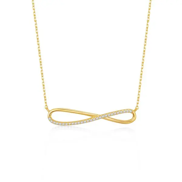 GENEVIVE 14k Plated With Cubic Zirconia Infinity Symbol Ribbon Pendant Necklace In Sterling Silver - Gold