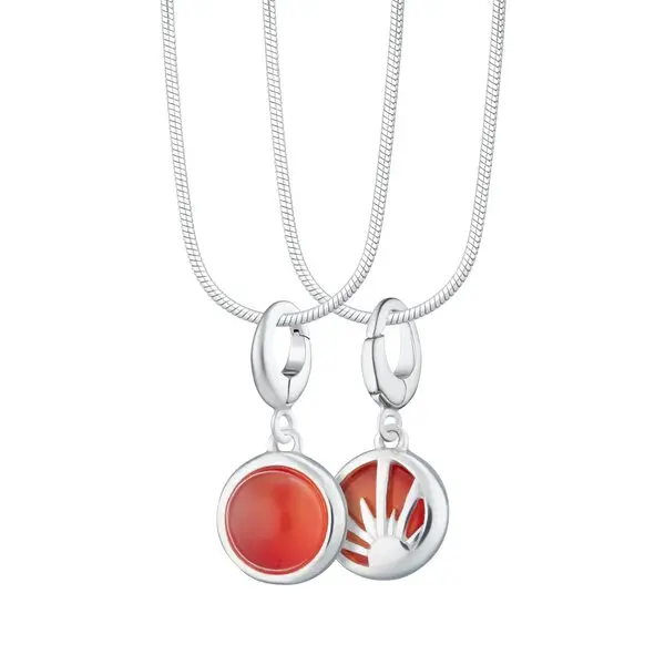 LILY CHARMED Sterling Orange Agate Healing Stone Necklace With Round Snake Chain Harmony Charm Necklace - Silver