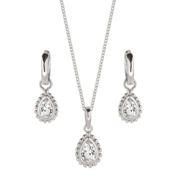 CHARLOTTE'S WEB JEWELLERY Silver / White April Birthstone Sterling Silver Necklace And Earring Set White Topaz - Silver/white