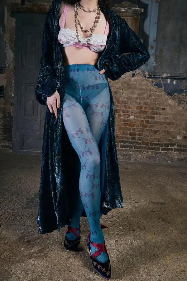 Natalia Petruch Mystic Rabbits Tights In Teal - Blue
