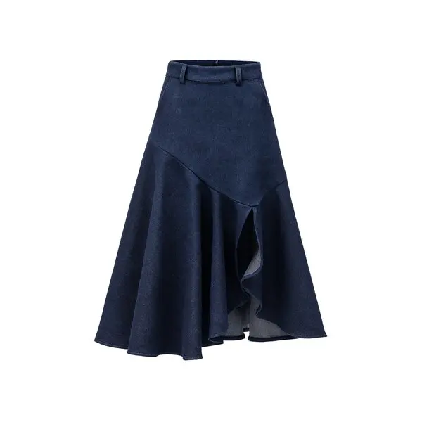 GUILLAUME ALEXANDRE Flared Midi Skirt Organic Denim - Blue