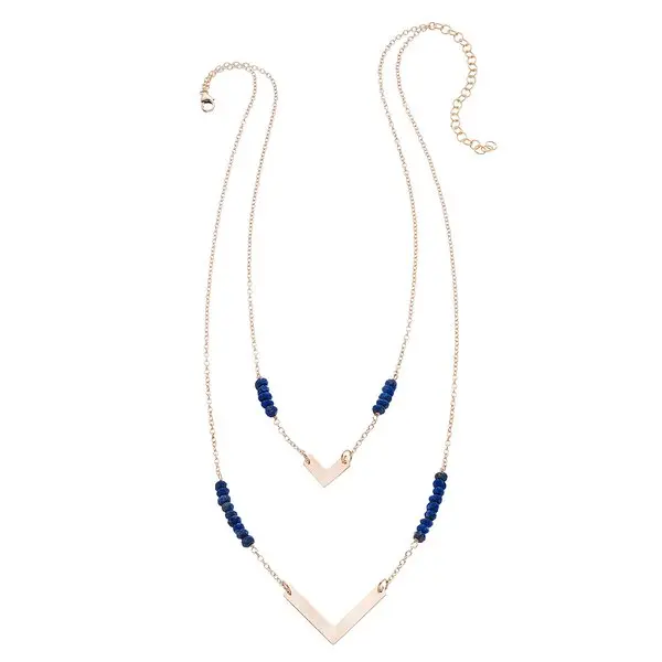 HEATHER HAWKINS Double Chevron Necklace Lapis Goldfilled - Blue