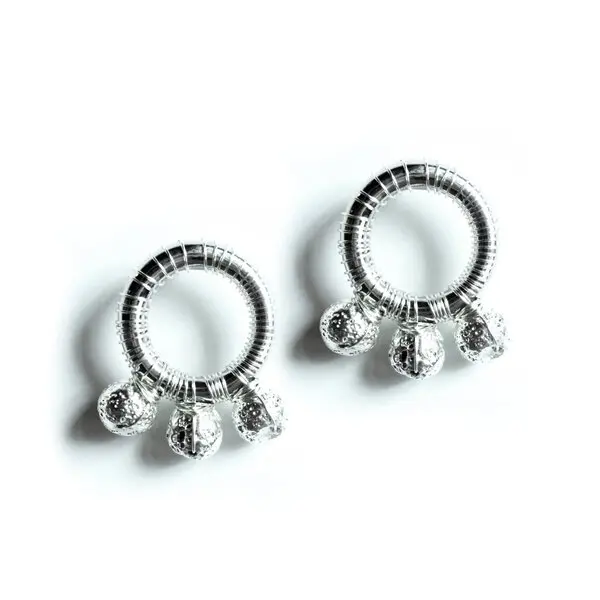 EDGAR NAVARRO JEWELRY Navarro Circular Stainless Steel Wrapped Earrings With Volcanic Stones - Silver