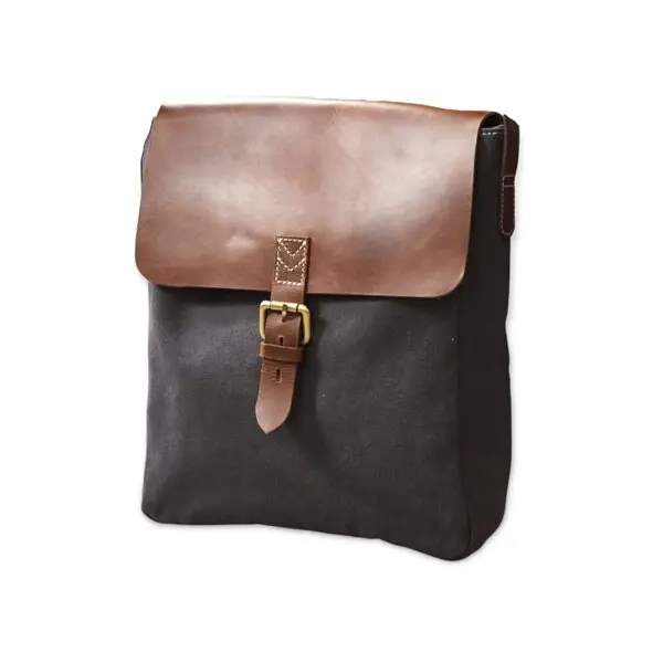 VIDA VIDA Grey / Brown Canvas And Leather Cross Body Messenger Bag Grey - Grey/brown