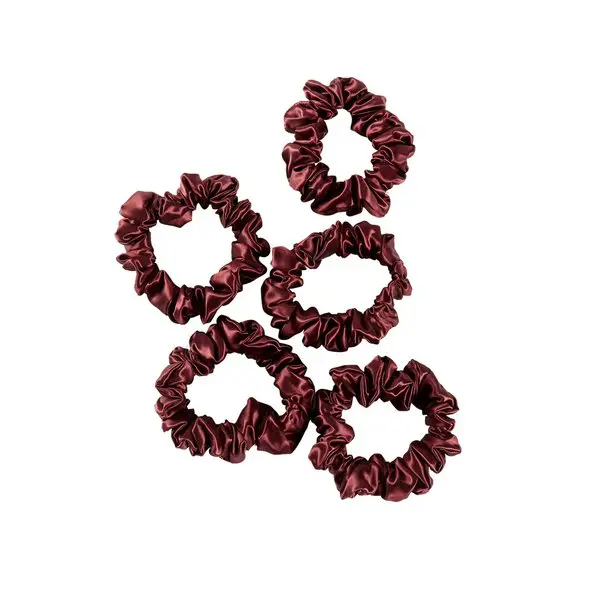 SOFT STROKES SILK Pure Mulberry Silk Mini Scrunchie Set Of Five In Burgundy - Red